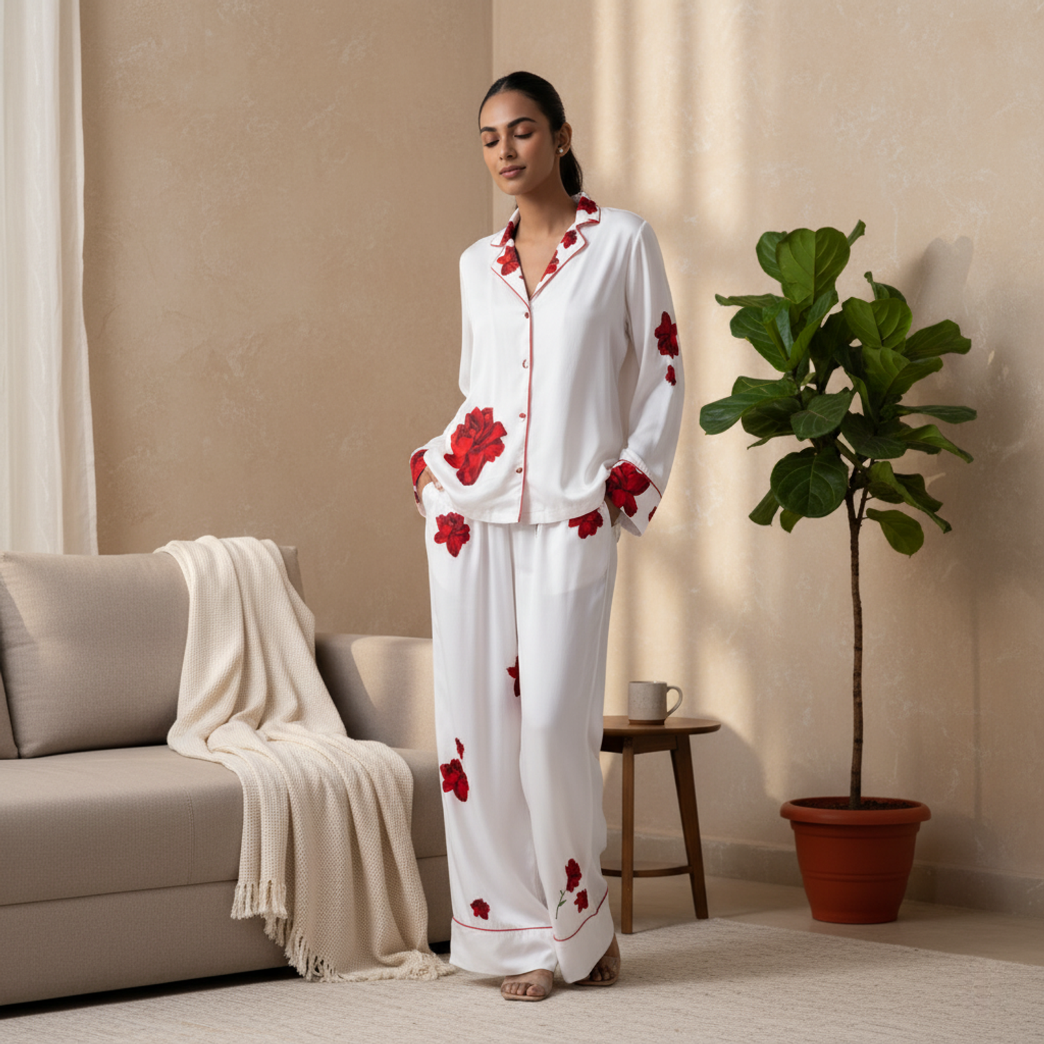 Sleeplove Lovers & Roses PJ Set For Women - Soft Modal Fabric, Rose ...